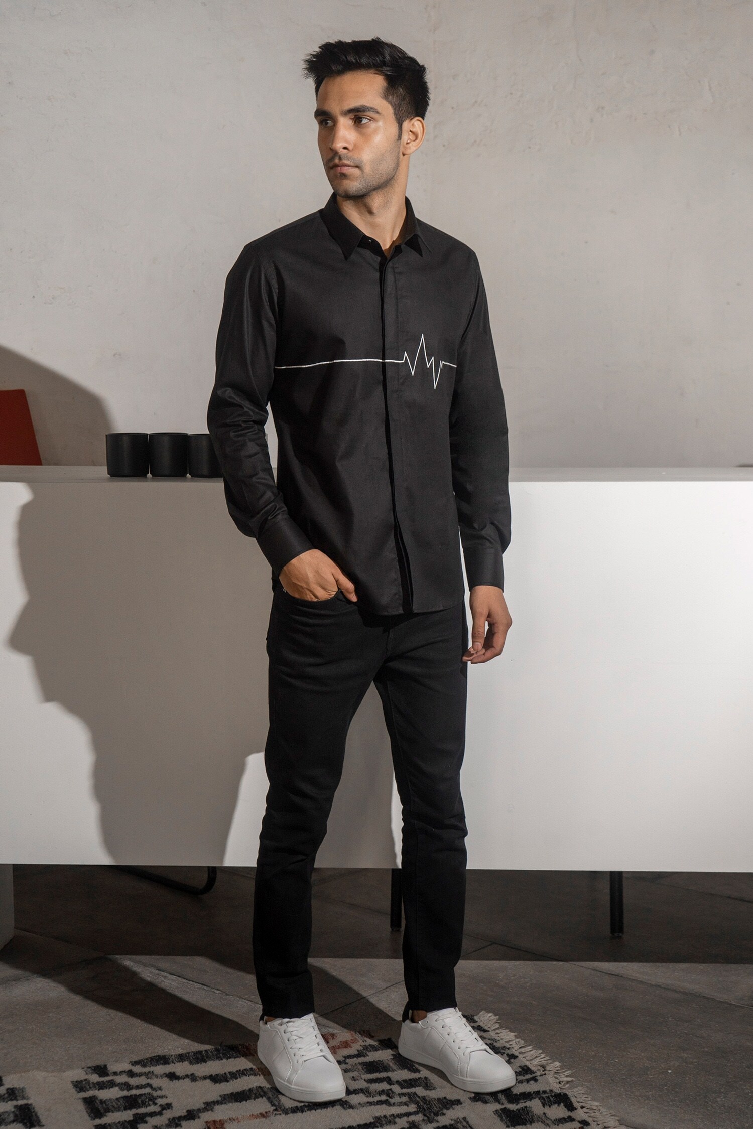 Buy Armen & Co Black Cotton Pulse Print Shirt Online | Aza Fashions