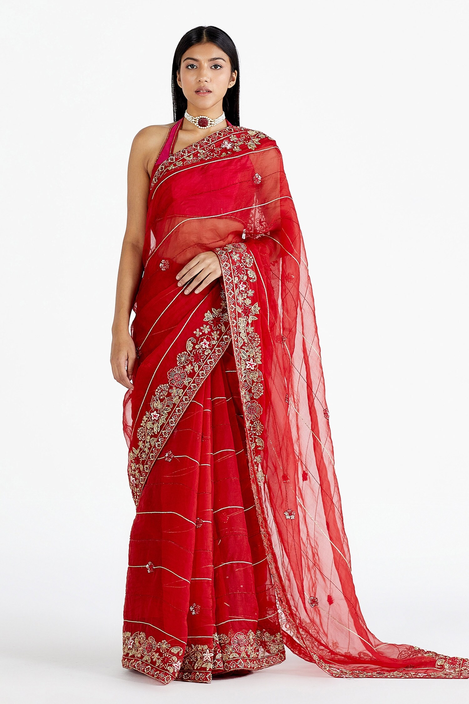 Buy Megha Bansal Silk Organza Nayantara Embroidered Saree With Blouse ...