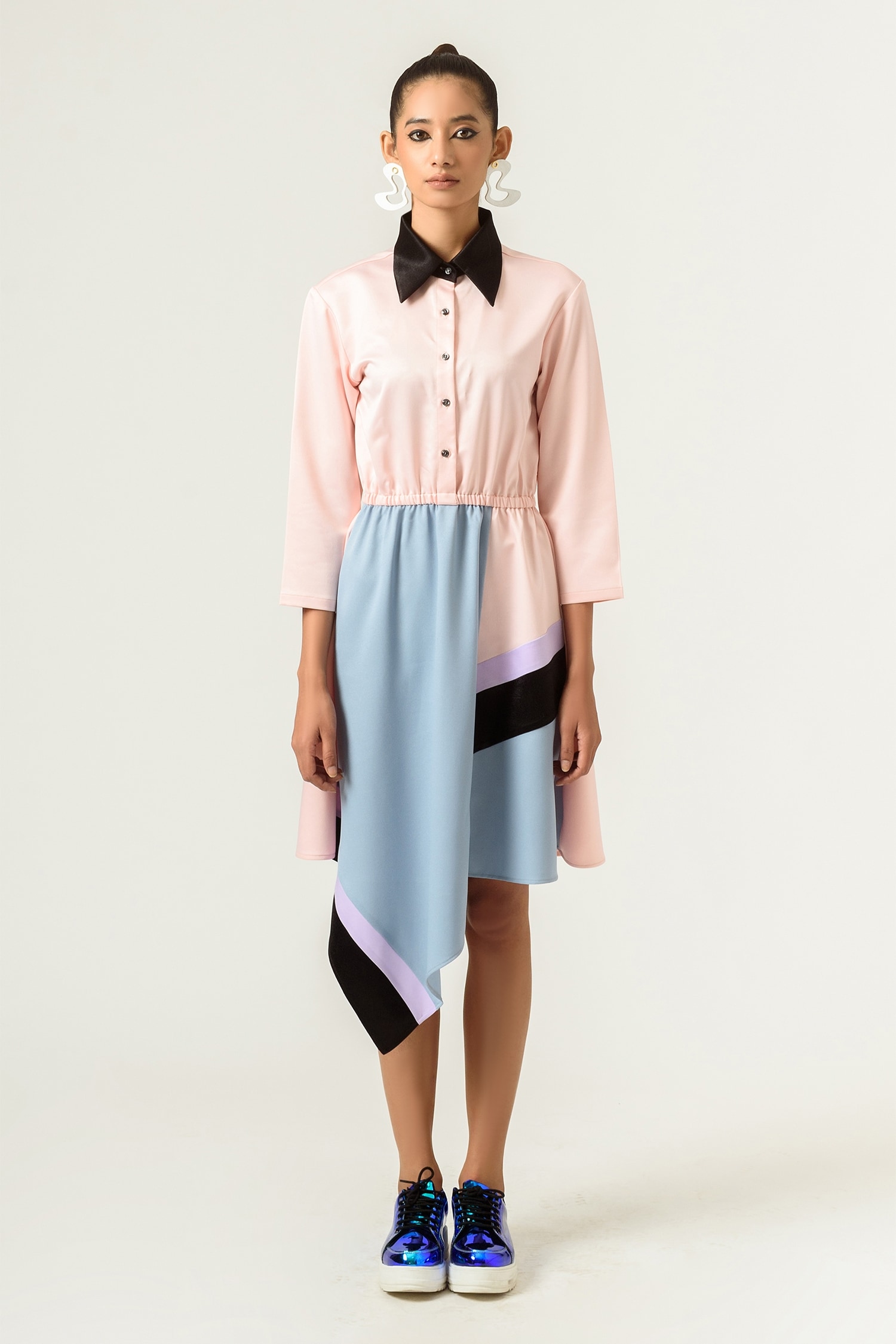 Buy Siddhant Agrawal Label Peach Poly Velvet Satin Colorblock Dress ...