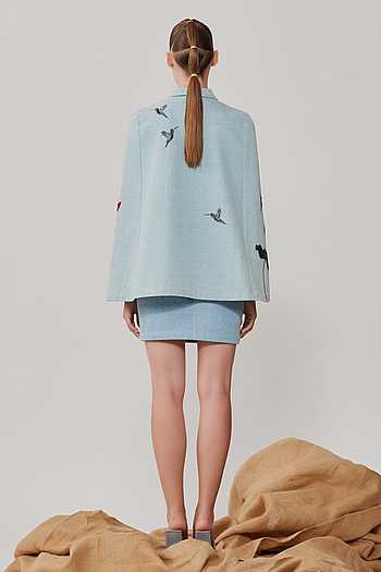 Buy Shahin Mannan Blue Denim Embroidered Cape Online | Aza Fashions