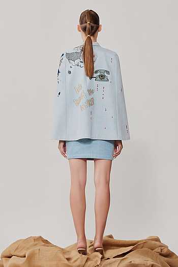 Buy Shahin Mannan Blue Denim Embroidered Cape Online | Aza Fashions