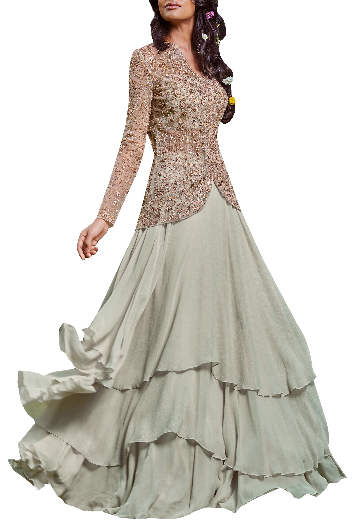 Buy Embroidered Jacket Lehenga Set by Sana Barreja at Aza Fashions