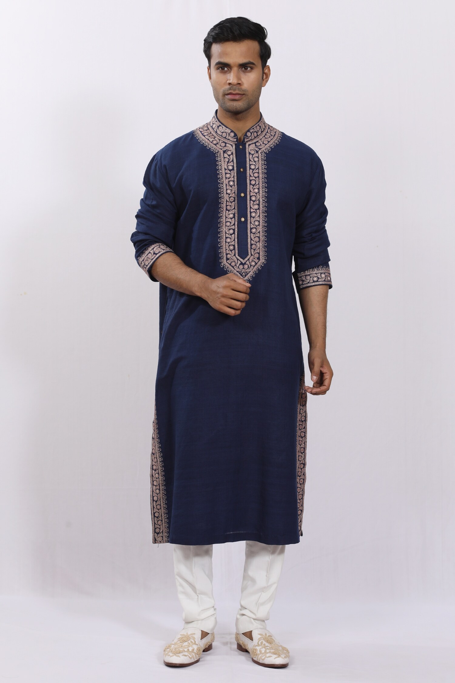 Buy Sankalan - Men Blue Matka Silk Embroidered Kurta Online | Aza Fashions