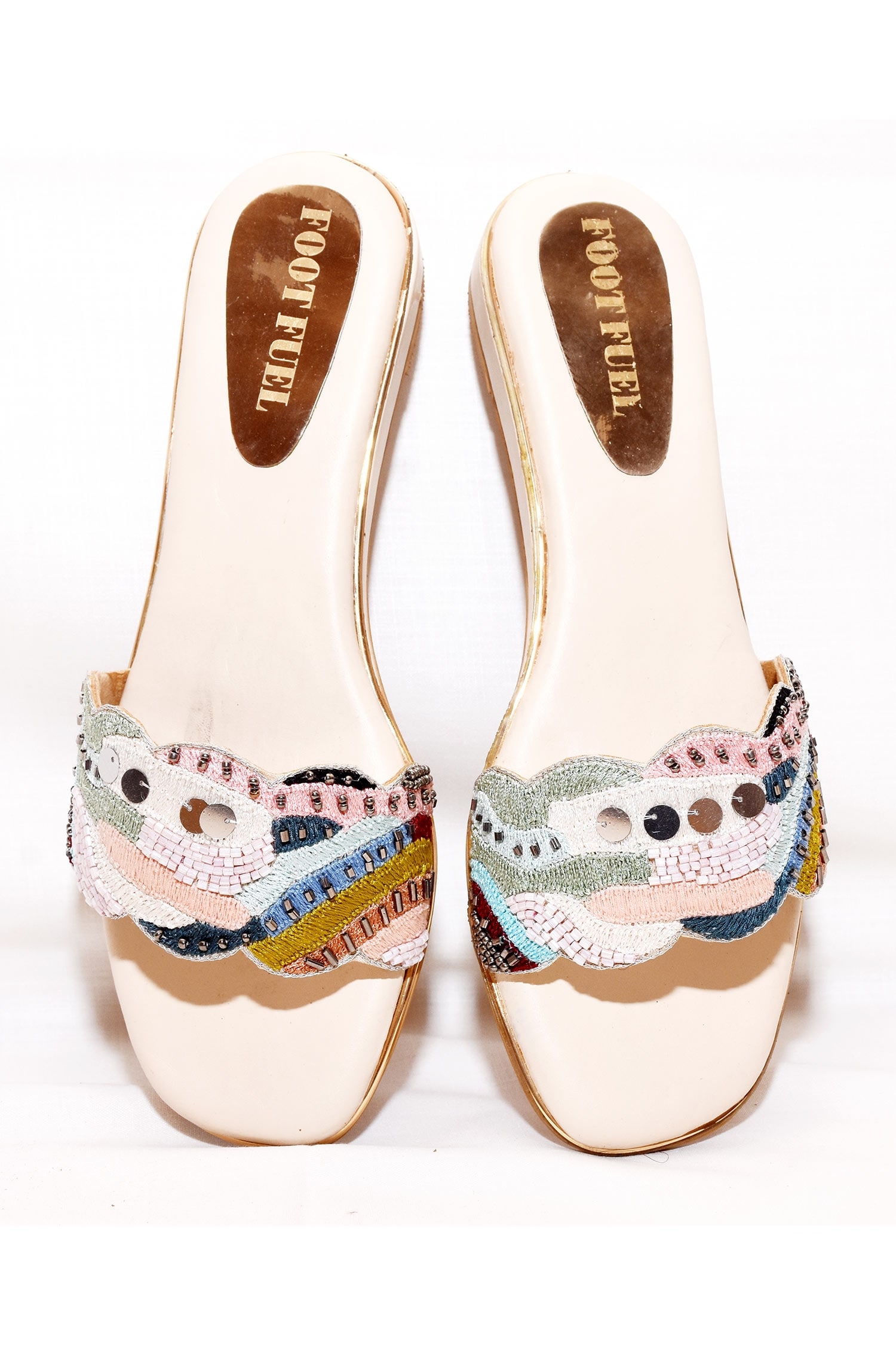 Buy Cream Embroidery Sarhana Bead Heels by Foot Fuel Online at Aza ...