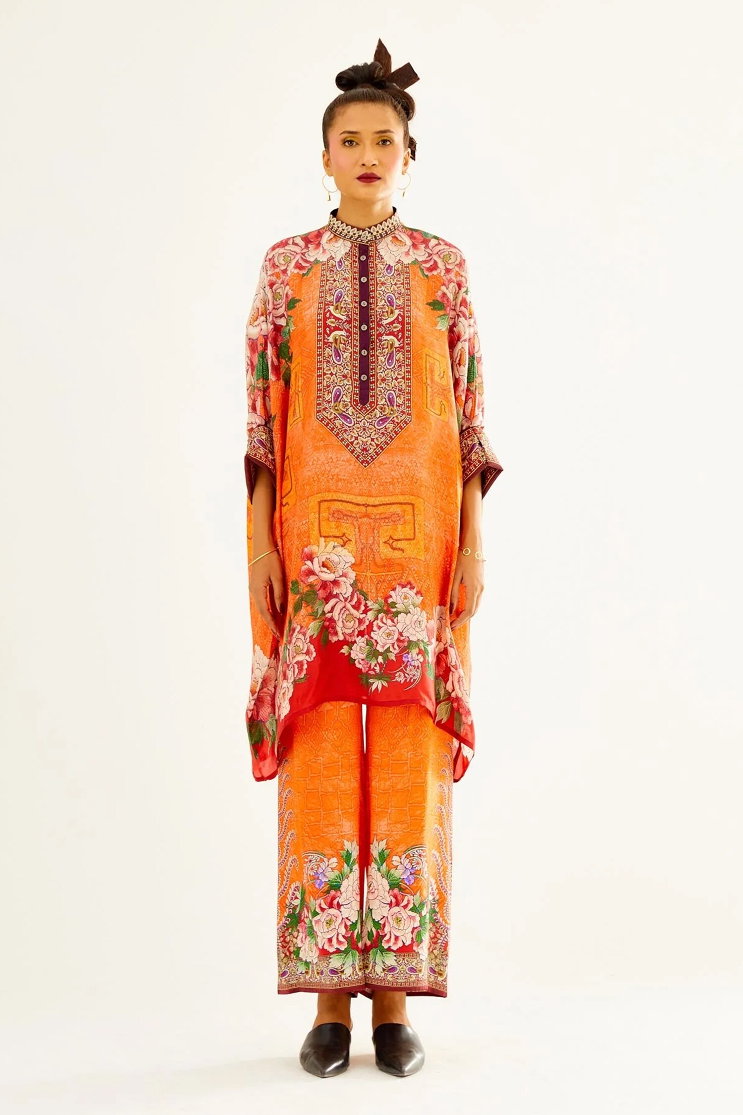Buy Rajdeep Ranawat Orange Satin Permaz Floral Print Pant Online | Aza ...