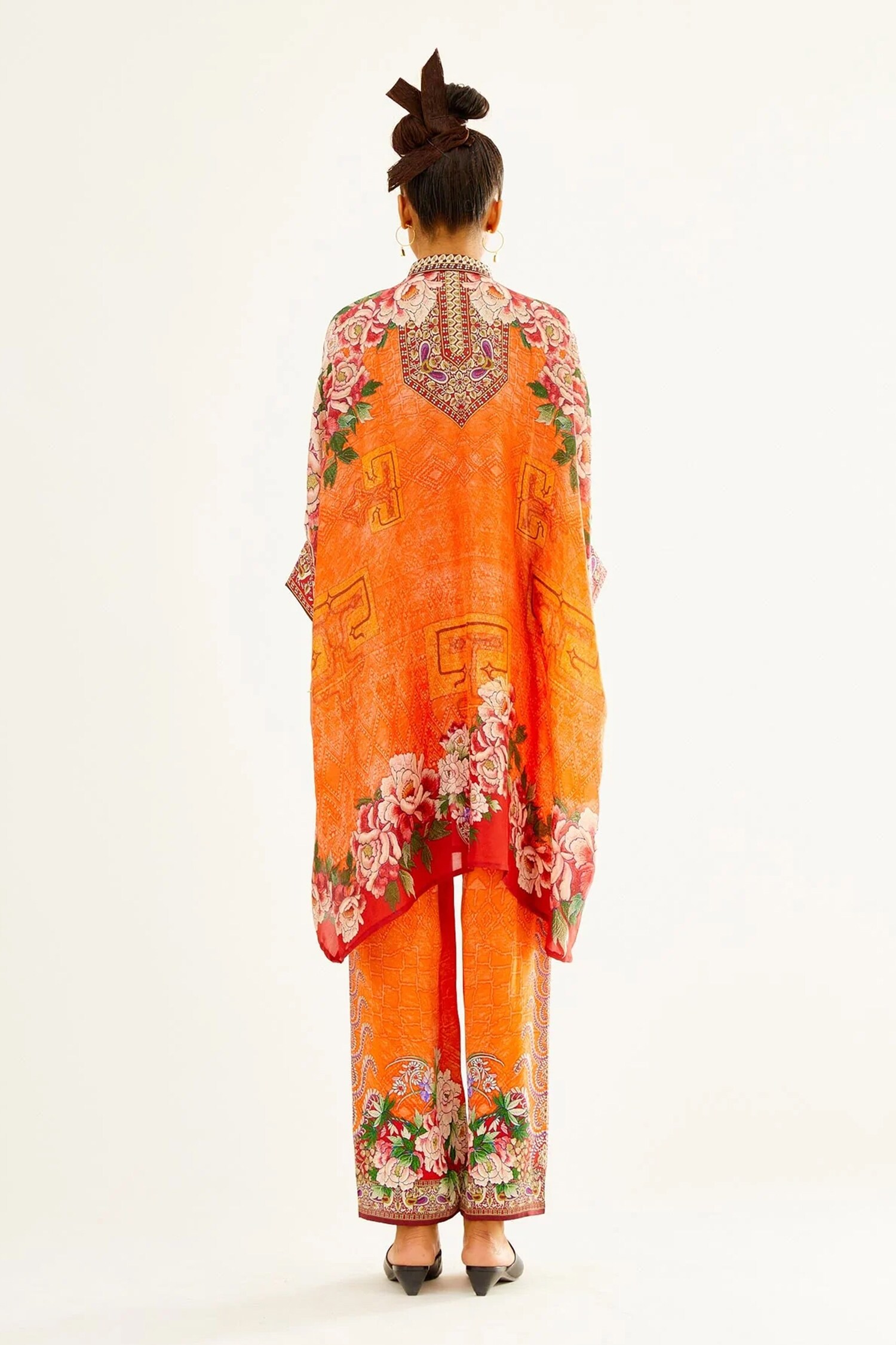 Buy Rajdeep Ranawat Orange Satin Permaz Floral Print Pant Online | Aza ...