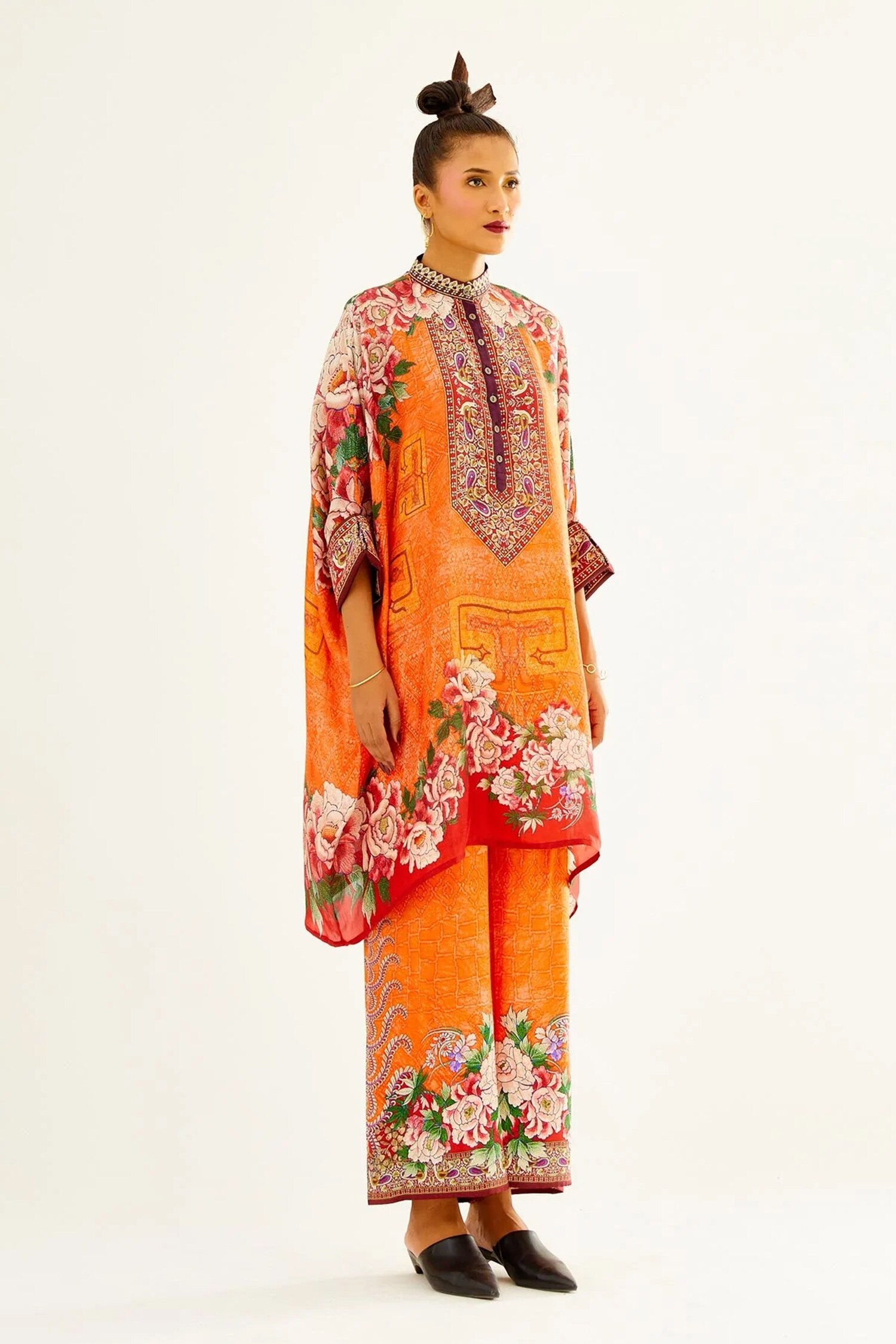 Buy Rajdeep Ranawat Orange Satin Permaz Floral Print Pant Online | Aza ...