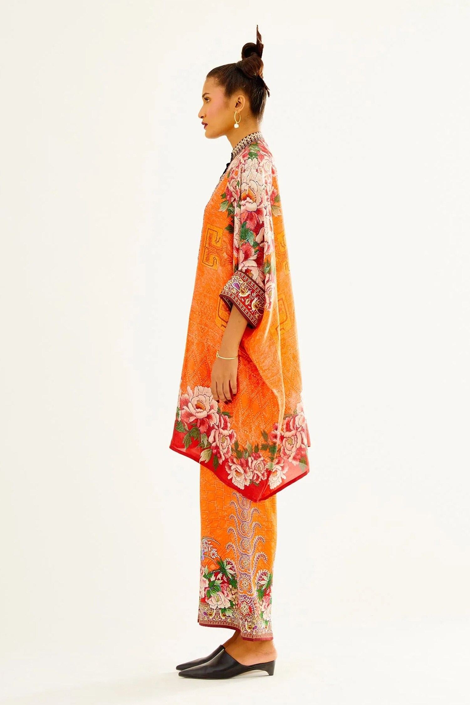 Buy Rajdeep Ranawat Orange Satin Permaz Floral Print Pant Online | Aza ...
