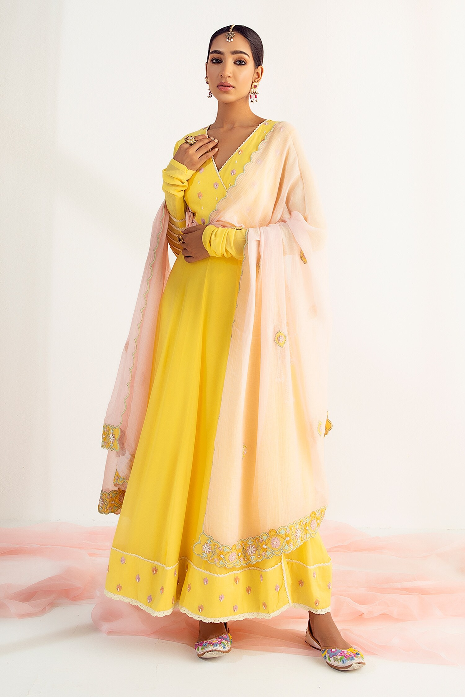 Buy Yellow Zard Rahmat Angarkha Set For Women by Keosha Online at Aza ...