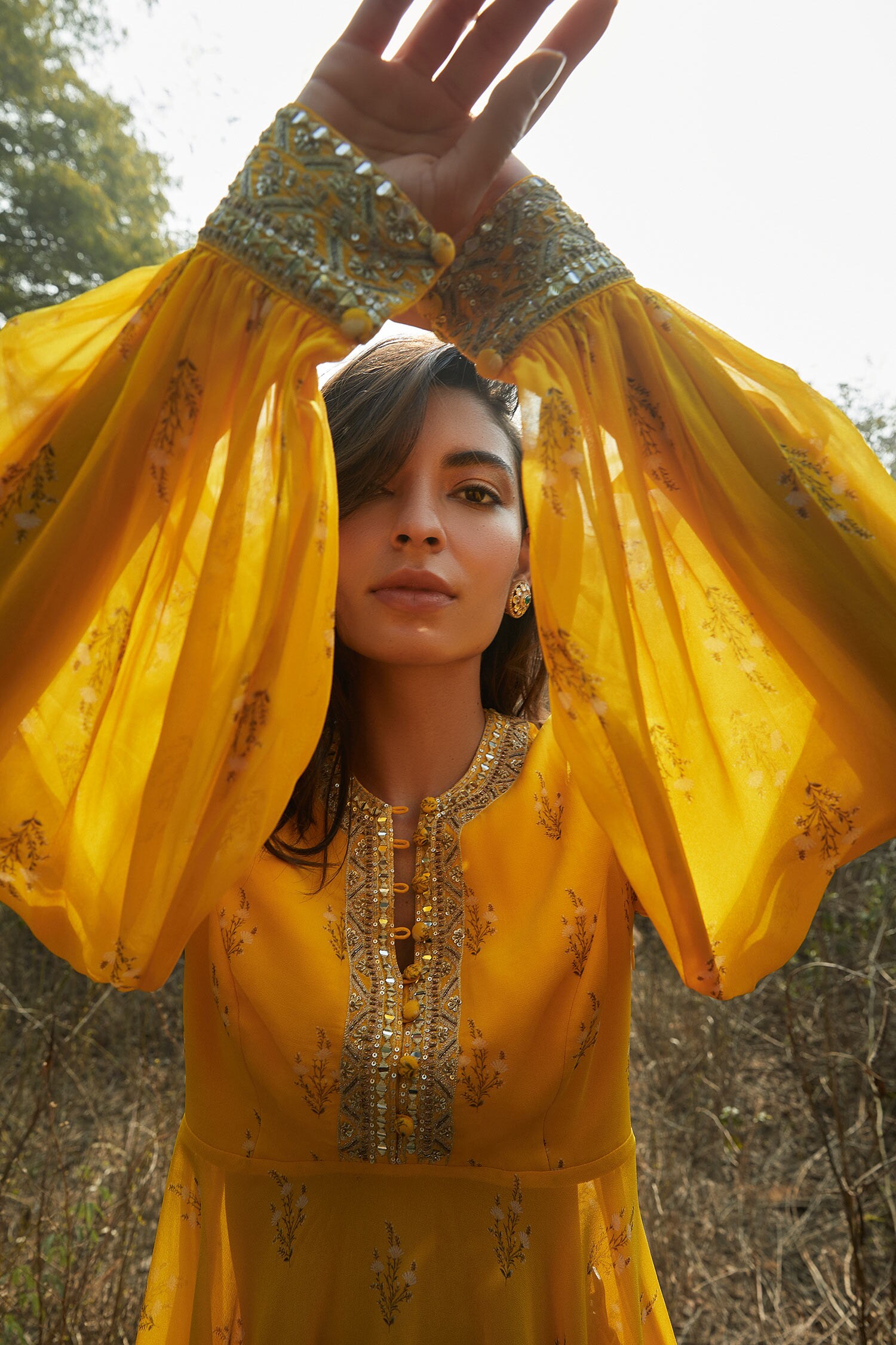 Buy Sana Barreja Yellow Georgette Sara Floral Print Peplum Top And ...