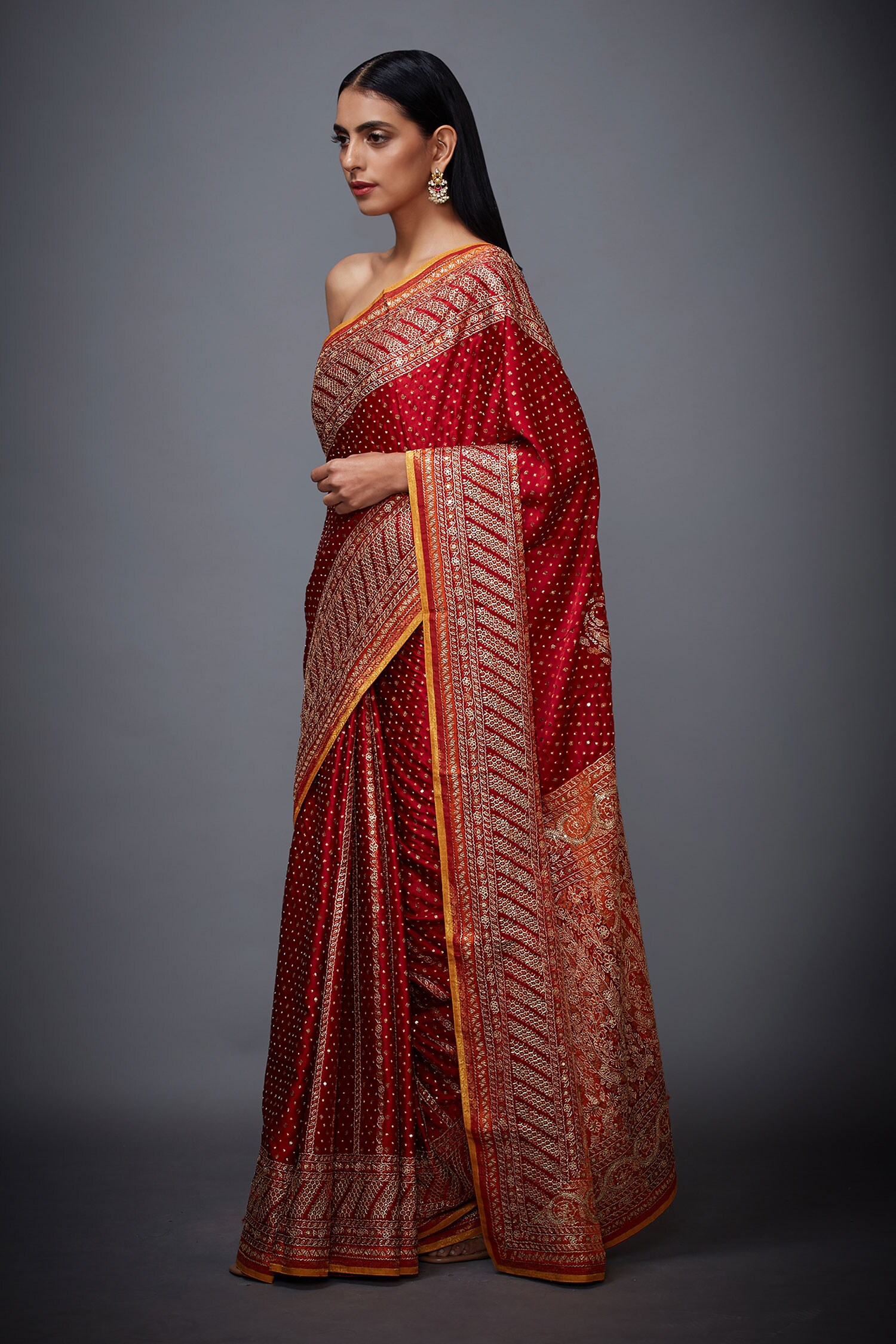 Buy RI.Ritu Kumar Silk Satin Embroidered Saree Online | Aza Fashions