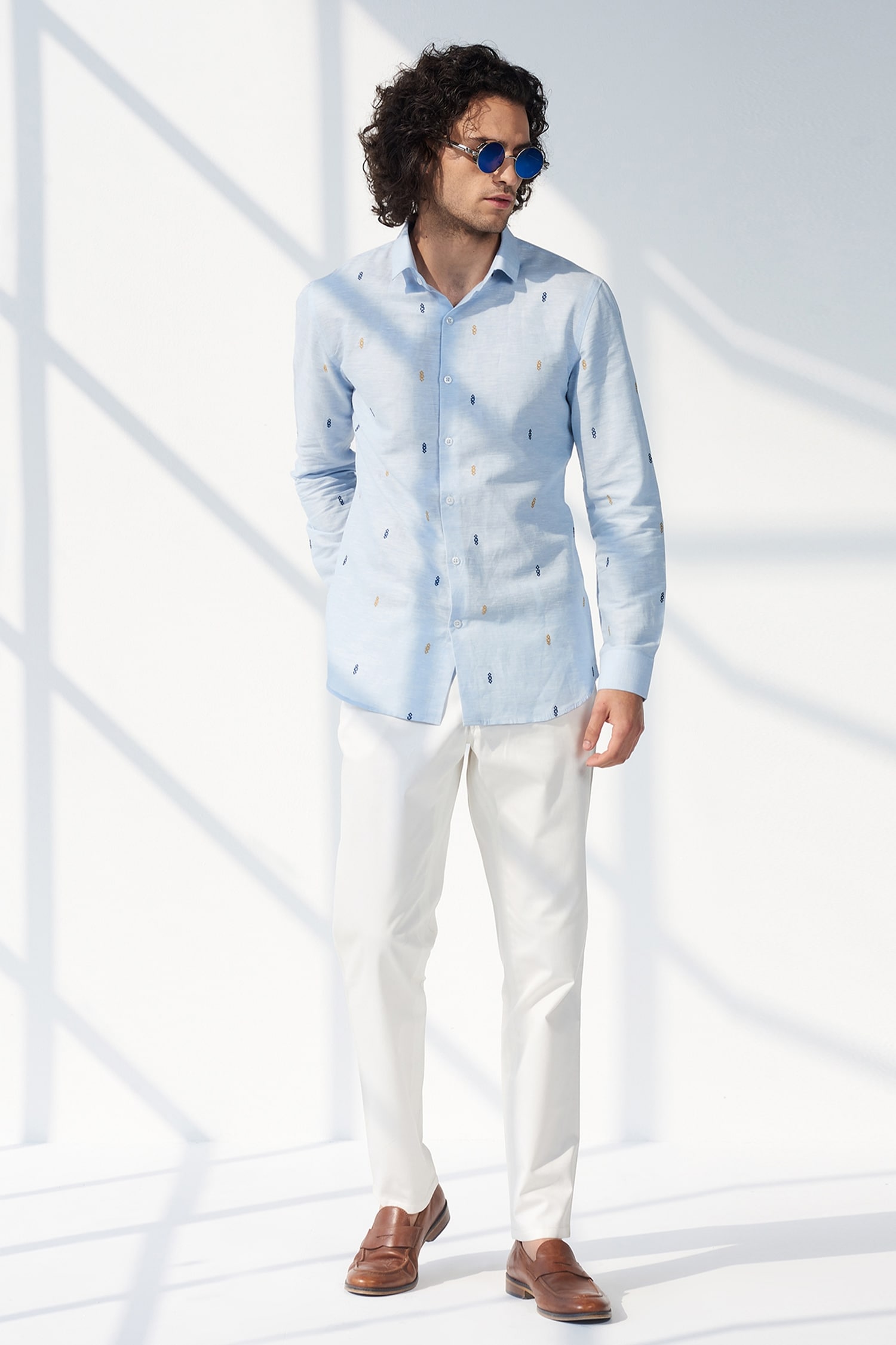 Buy Seven Blue Cotton Satin Shirt Online | Aza Fashions