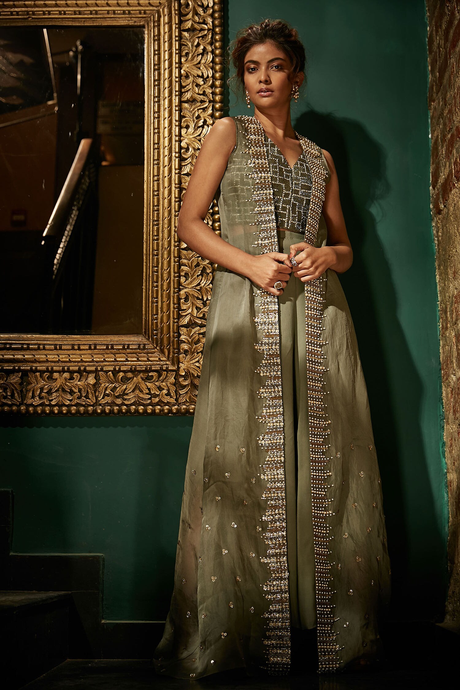 Buy Sanya Gulati Embroidered Cape And Palazzo Set Online | Aza Fashions