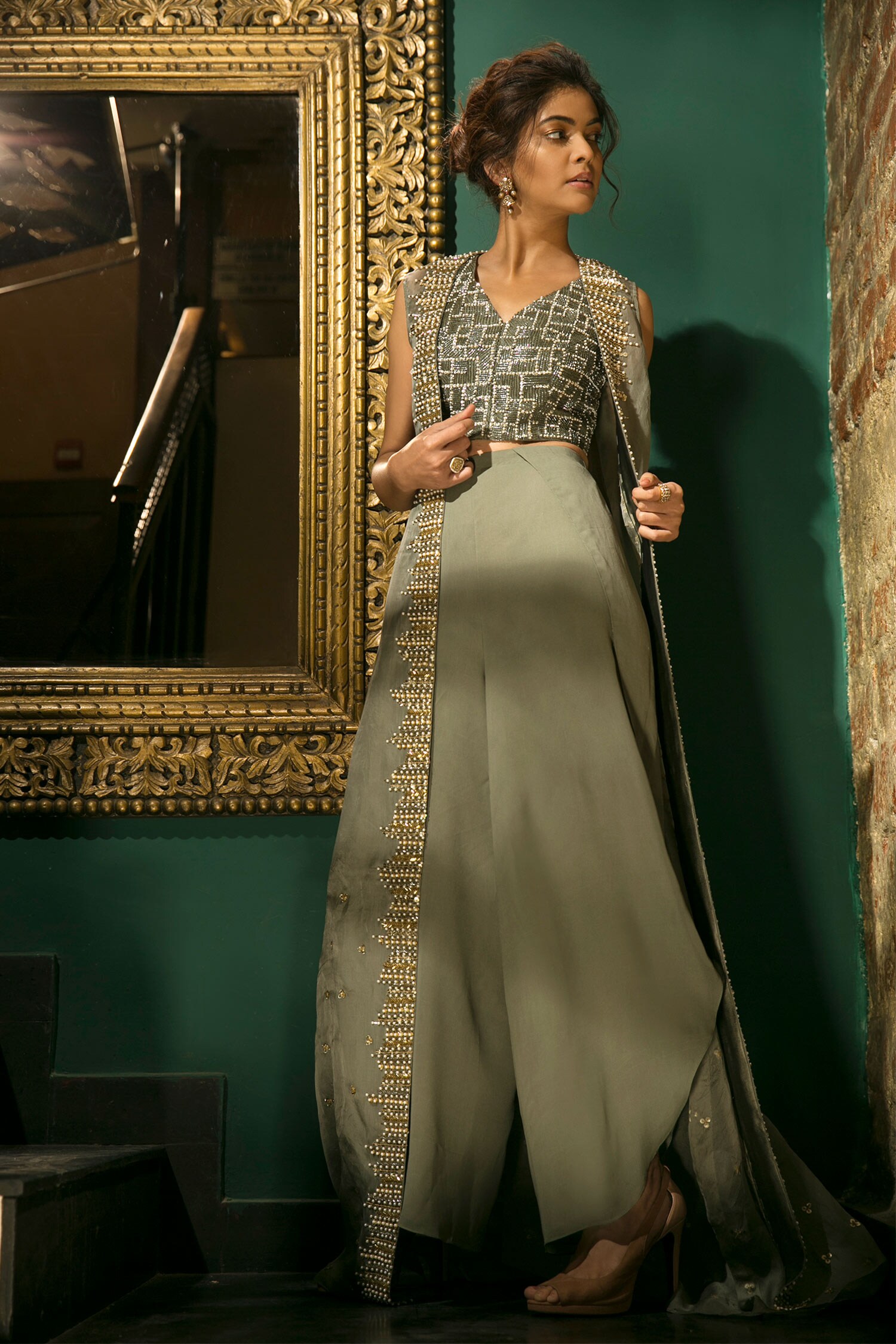 Buy Sanya Gulati Embroidered Cape And Palazzo Set Online | Aza Fashions