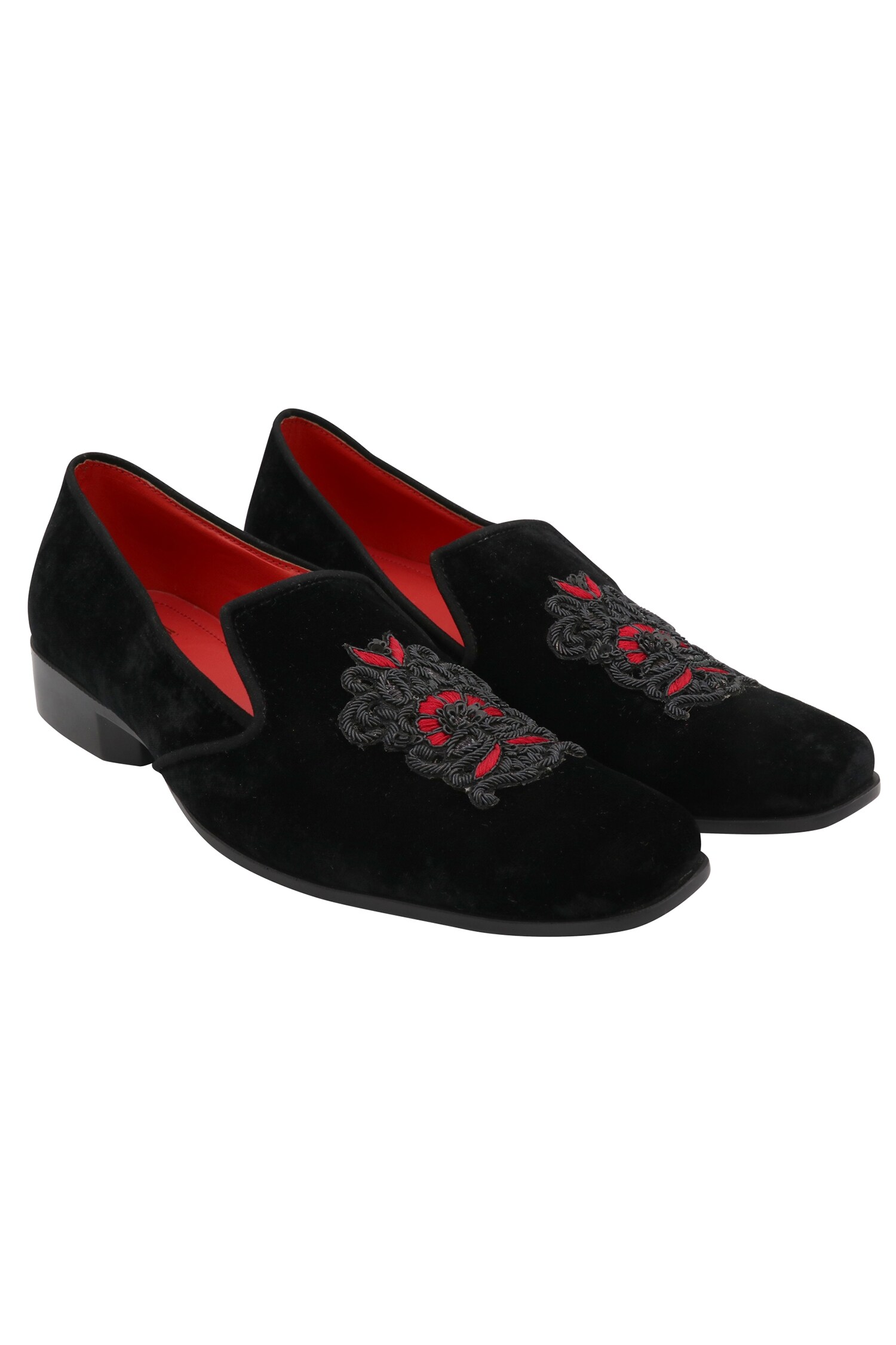 Buy Veruschka by Payal Kothari Black Velvet Embellished Loafers Online ...