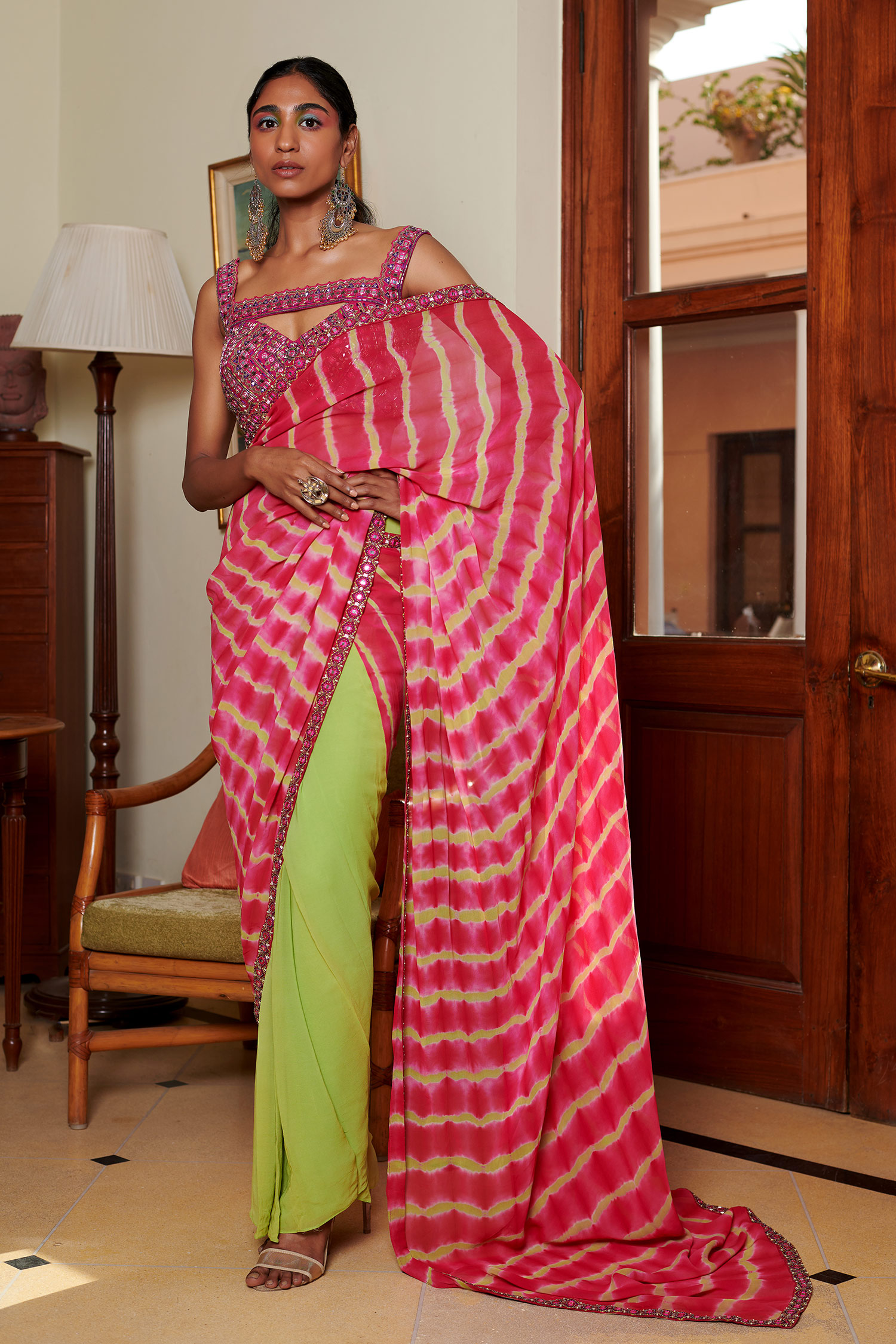 Buy Reeti Arneja Green Georgette Shibori Print Saree With Blouse Online ...