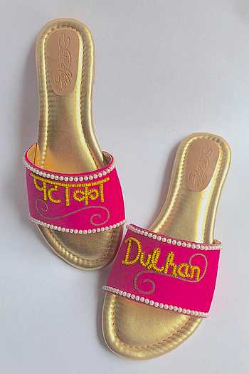 Buy Sole House Pink Raw Silk Slogan Embroidered Sliders Online | Aza ...