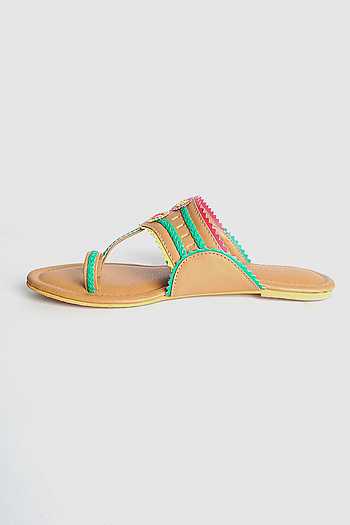 Buy Sole House Beige Vegan Leather Embroidered Kolhapuri Sandals Online ...