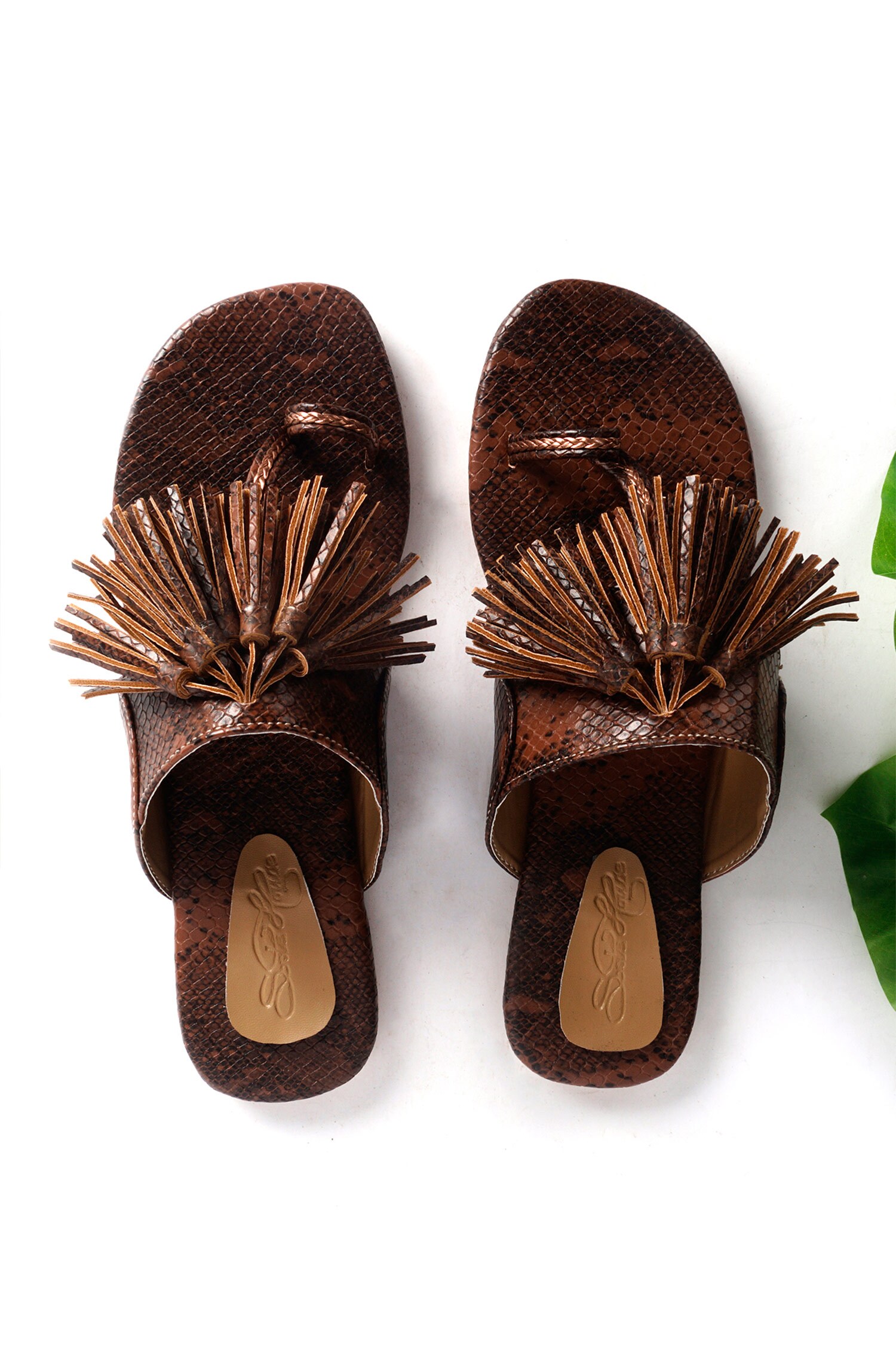 Buy Sole House Brown Tassel Animal Print Sandals Online | Aza Fashions