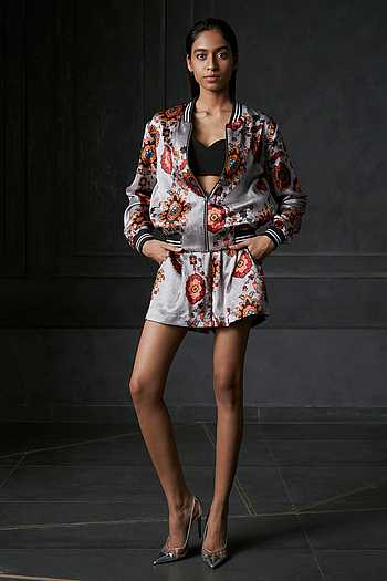 Buy Grey Mashru Printed Floral Calico Shorts For Women by Redefine ...