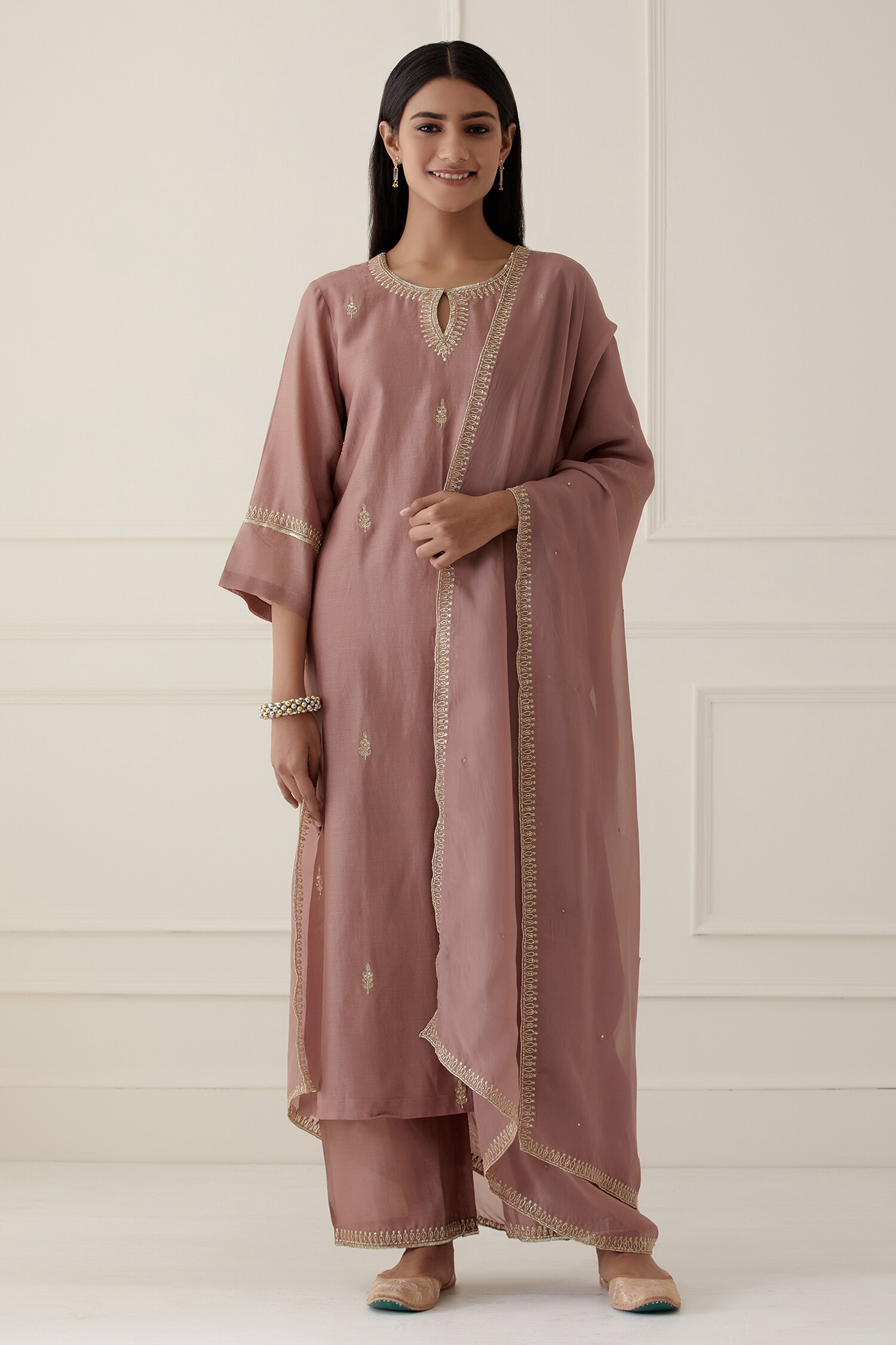 Buy Pink Chanderi Silk Dupatta Tissue Organza Embroidered Floral Buttis ...