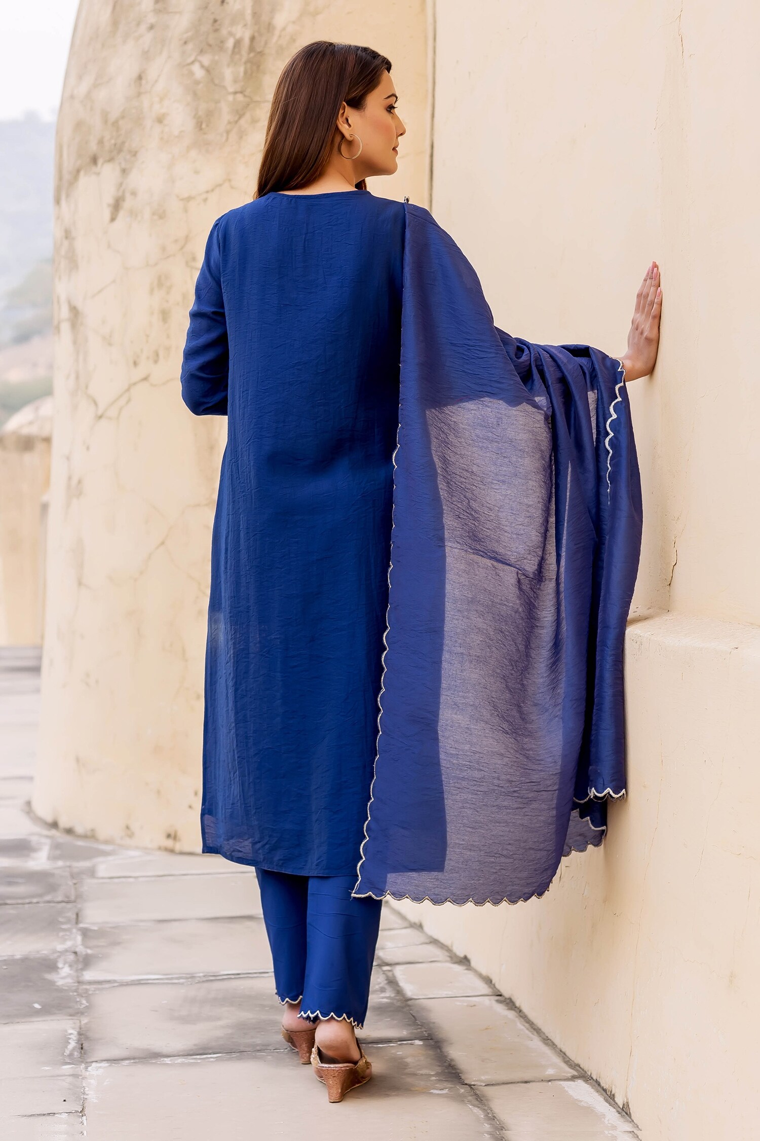 Buy Missprint Blue Chanderi Kurta Set Online | Aza Fashions
