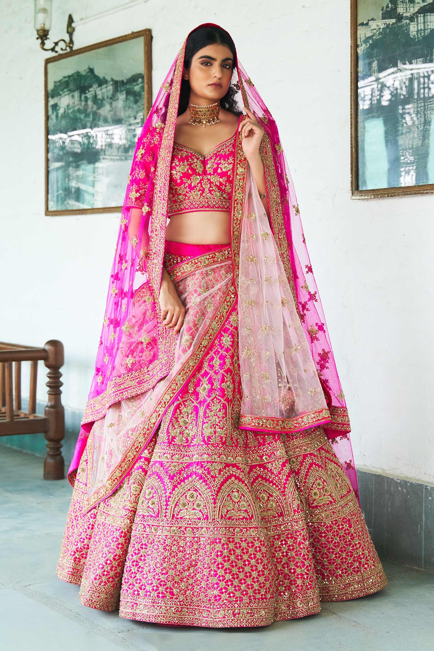 Buy Pink Lehenga And Blouse: Raw Silk V Neck Embroidered Set For Women ...