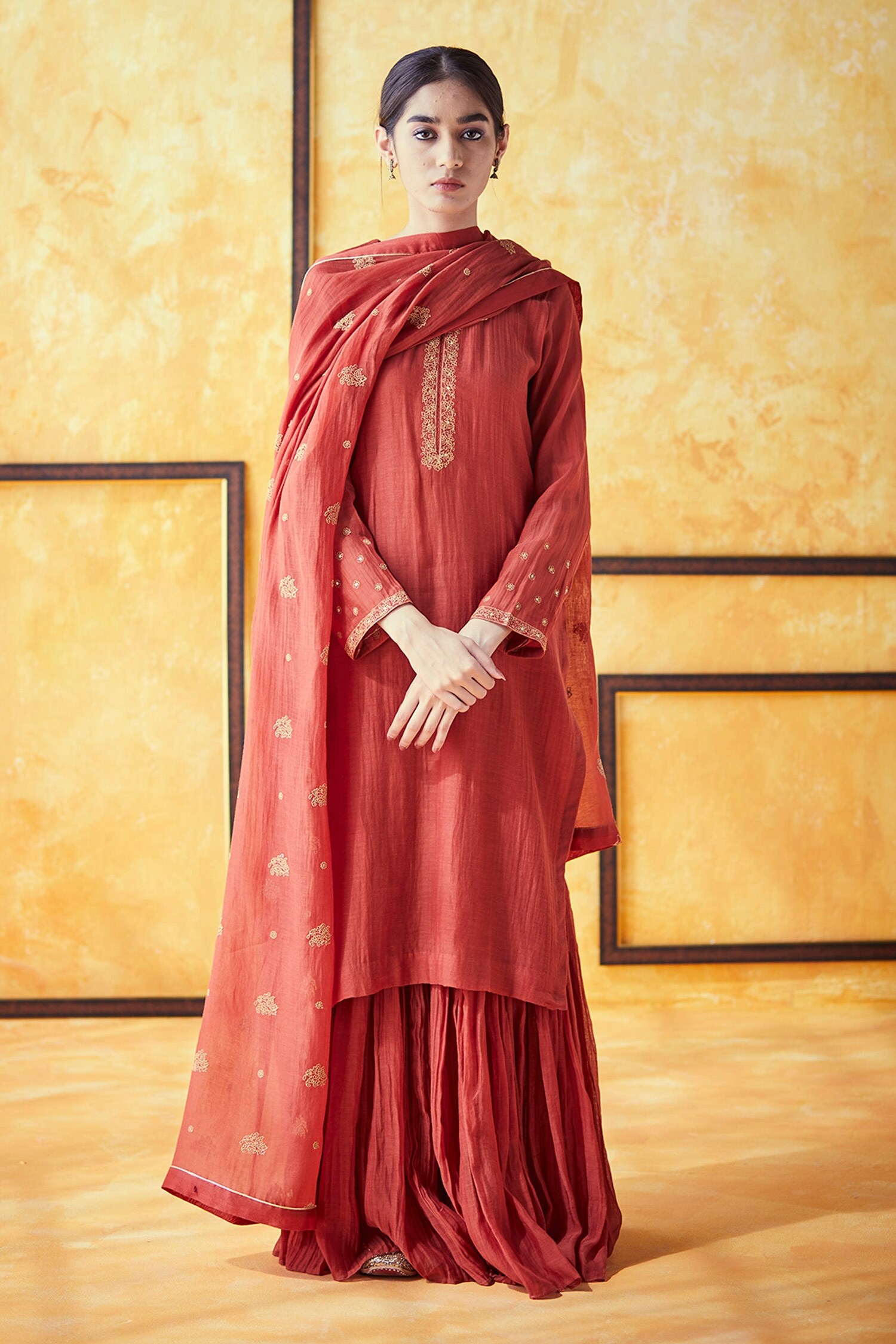 Buy Red Chanderi Embroidered Zari Work Sharara Set For Women by ...
