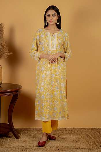 Buy Yellow Cotton Pant For Women by Priya Chaudhary Online at Aza Fashions.