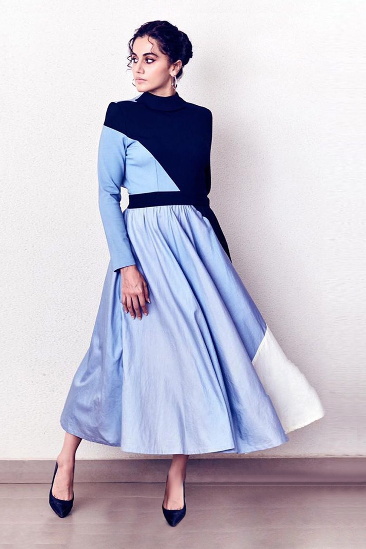 Buy Sameer Madan Blue Cotton Colorblock Midi Dress Online | Aza Fashions