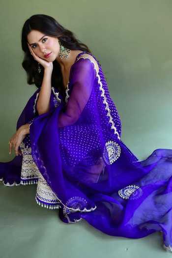 Buy Purple Kurta: Bandhani Handcrafted Silk Embroidery Zardozi Border ...