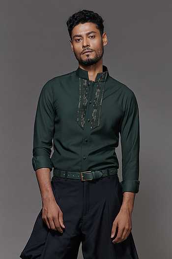 Buy S&N by Shantanu and Nikhil Green Terylene Slim Fit Shirt Online ...
