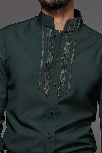 Buy S&N by Shantanu and Nikhil Green Terylene Slim Fit Shirt Online ...