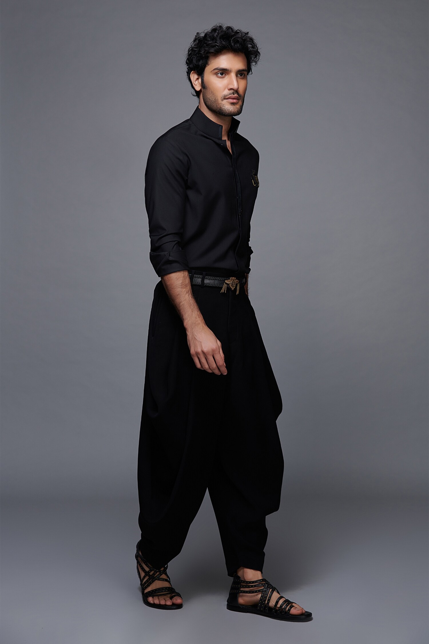 Buy S&N by Shantanu and Nikhil - Men Black Terylene Band Collar Shirt ...