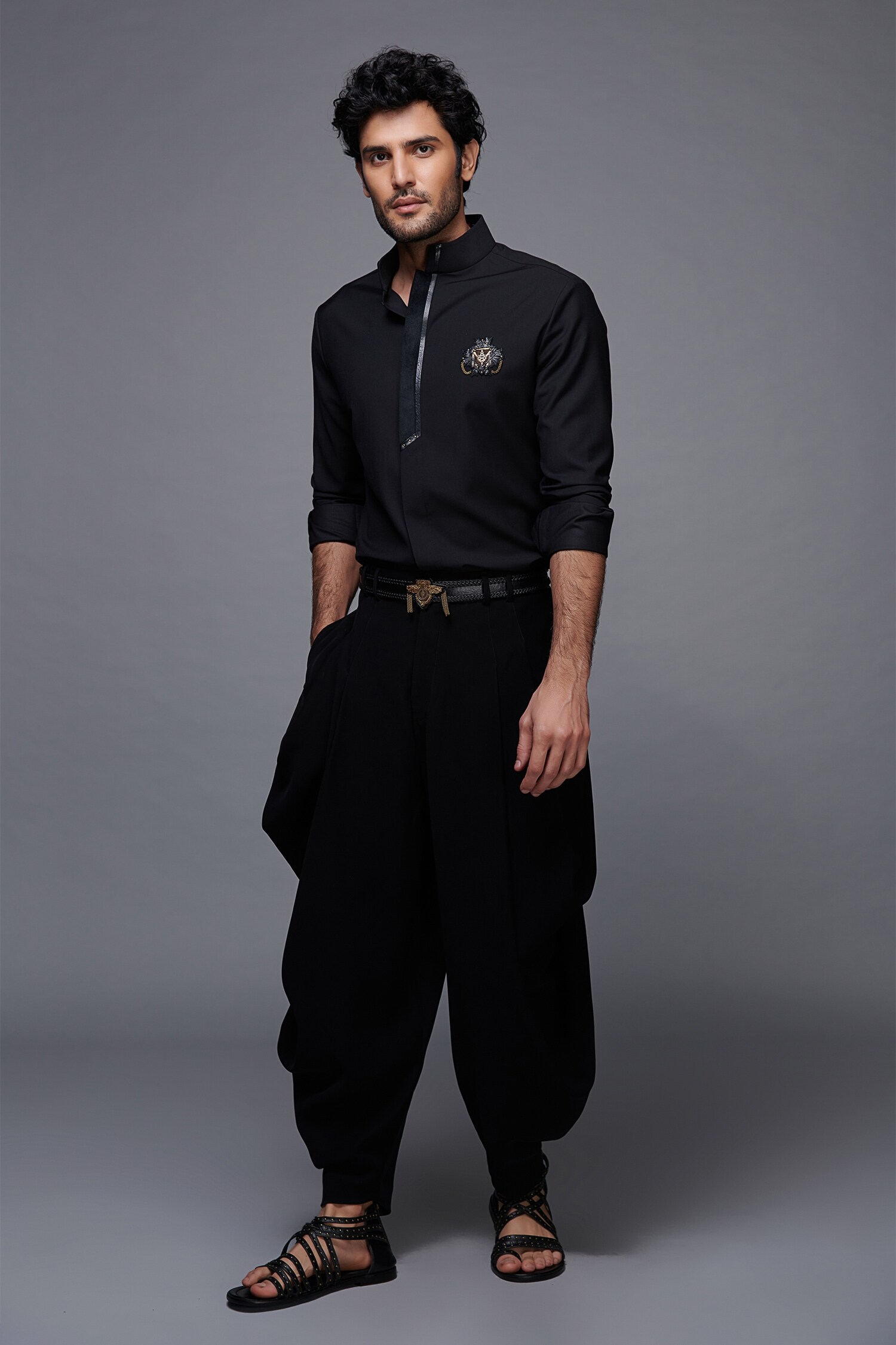 Buy S&N by Shantanu and Nikhil - Men Black Terylene Band Collar Shirt ...