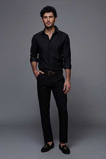 Buy Black Terylene Button Front Shirt For Men by S&N by Shantnu Nikhil ...