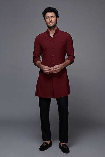 Buy S&N by Shantnu Nikhil Red Terylene Shirt Kurta Online | Aza Fashions