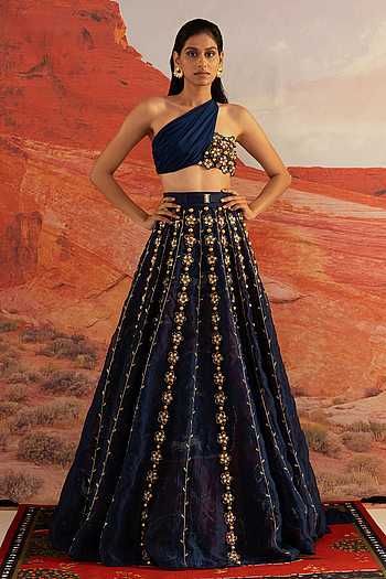 Buy Shivan & Narresh Blue One Shoulder Bustier Online | Aza Fashions