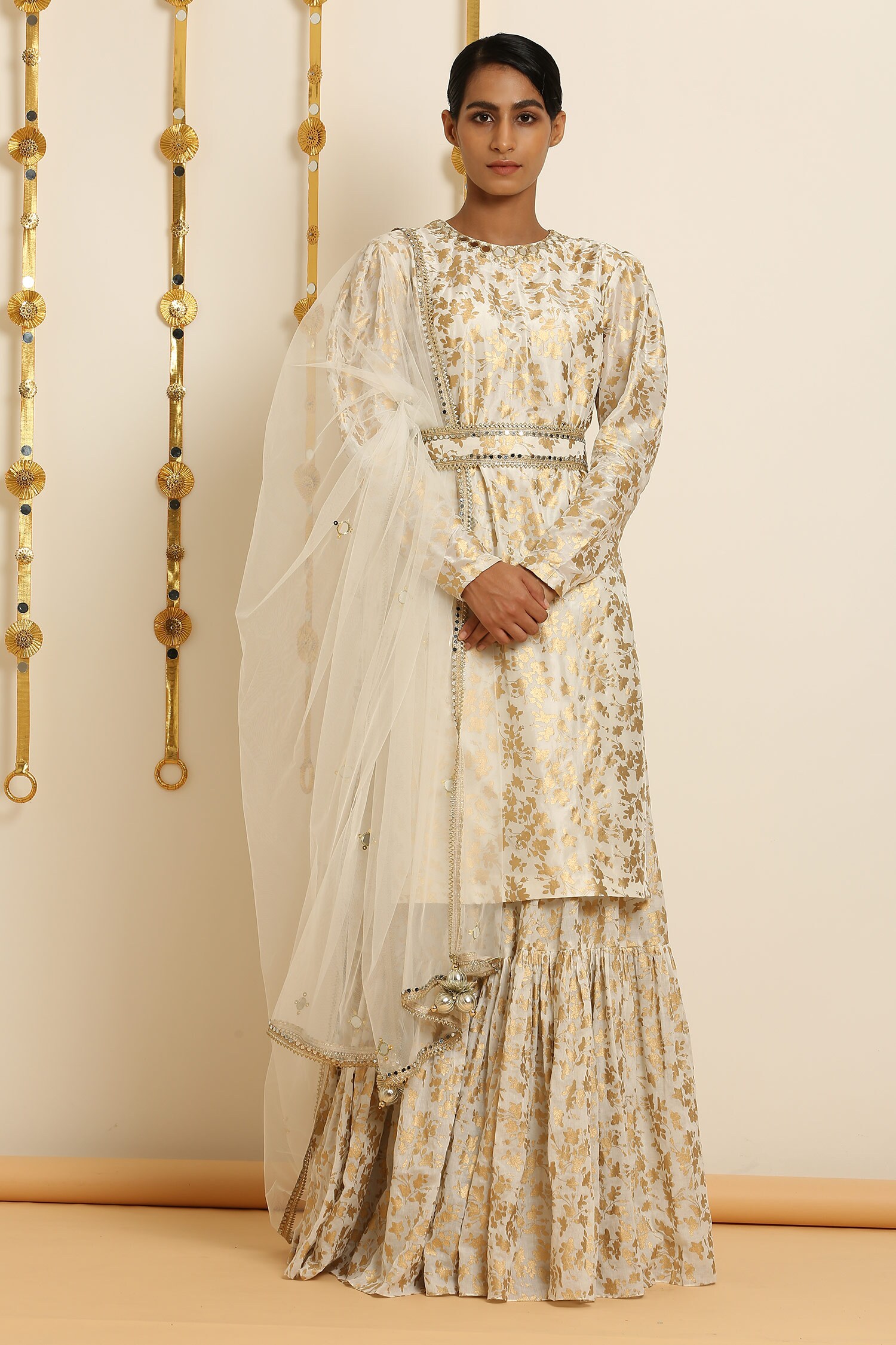 Buy White Uphara Silk Round Floral Print Kurta And Skirt Set For Women ...