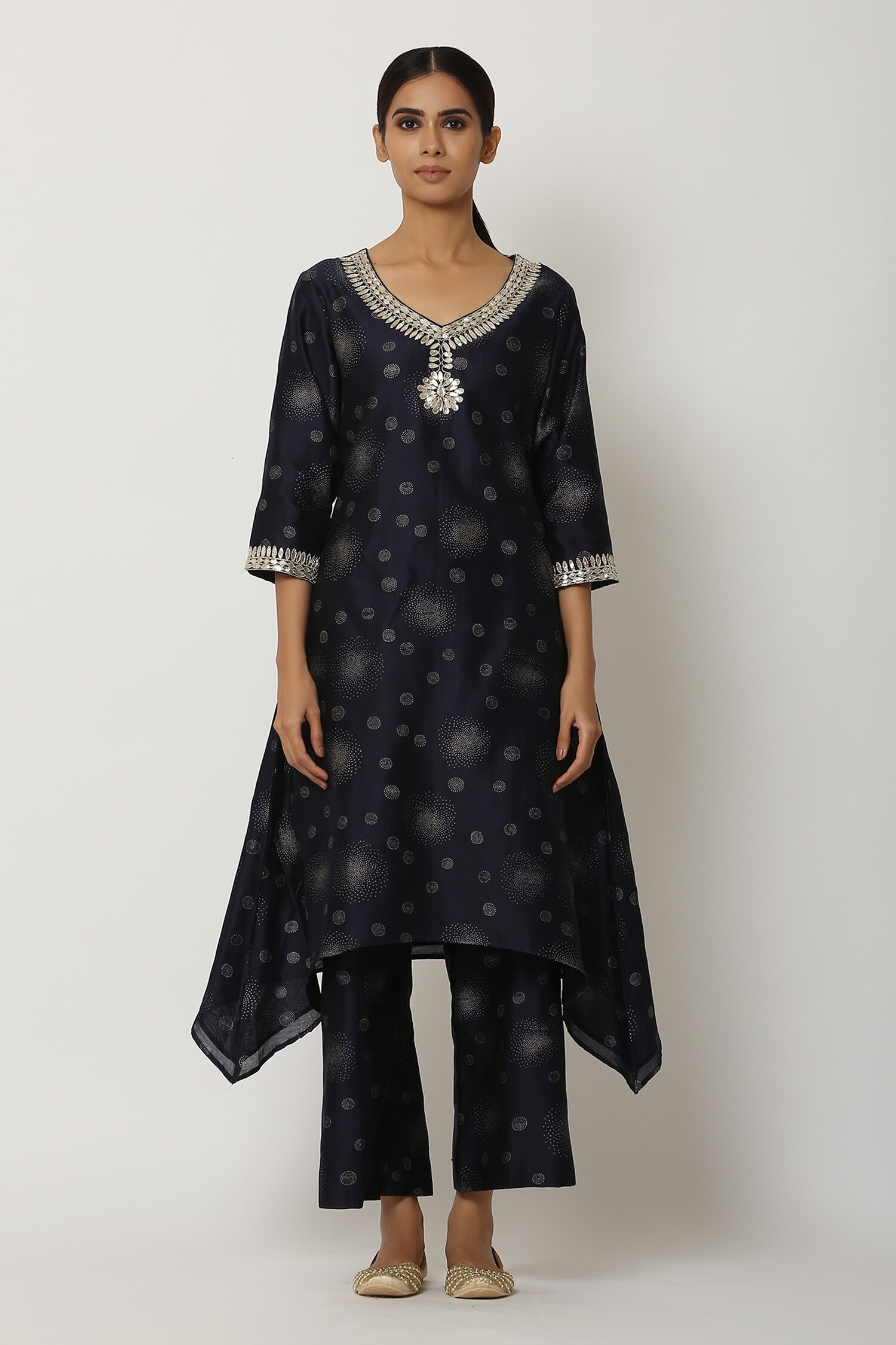 Buy Seema Nanda Blue Chanderi Silk Asymmetric Kurta And Pant Set Online ...