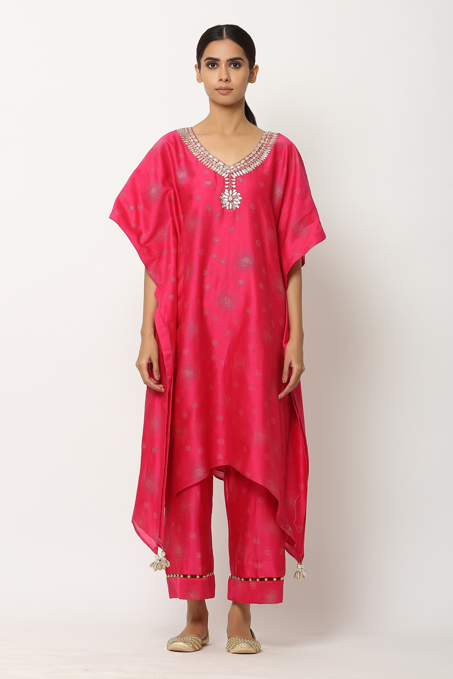 Buy Seema Nanda Pink Chanderi Silk Kaftan And Pant Set Online | Aza ...