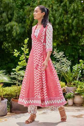 Buy Shyam Narayan Prasad Green Modal Printed Angarkha And Trouser Set ...