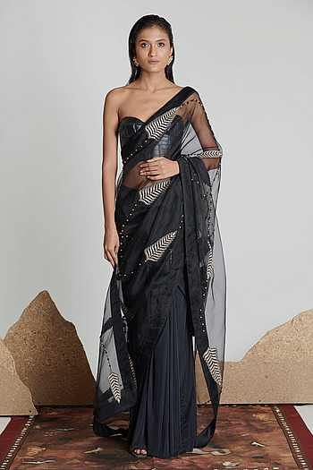 Buy Shivan & Narresh Black Silk Organza Saree Online | Aza Fashions