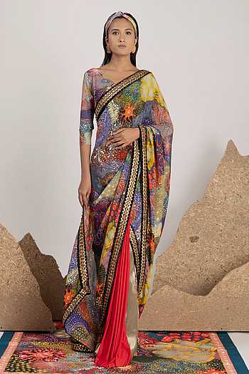 Buy Shivan & Narresh Multi Color Printed Saree Online | Aza Fashions