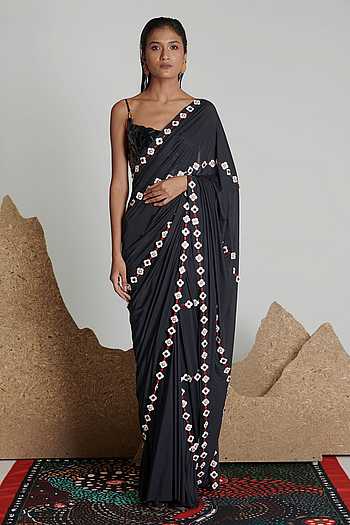 Buy Shivan & Narresh Black Skeinwork Saree Online | Aza Fashions