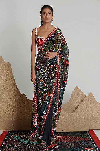 Buy Shivan & Narresh Green Printed Saree Online | Aza Fashions