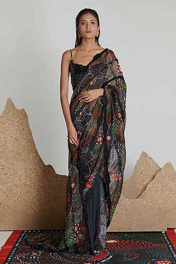 Buy Shivan & Narresh Green Silk Organza Printed Saree Online | Aza Fashions