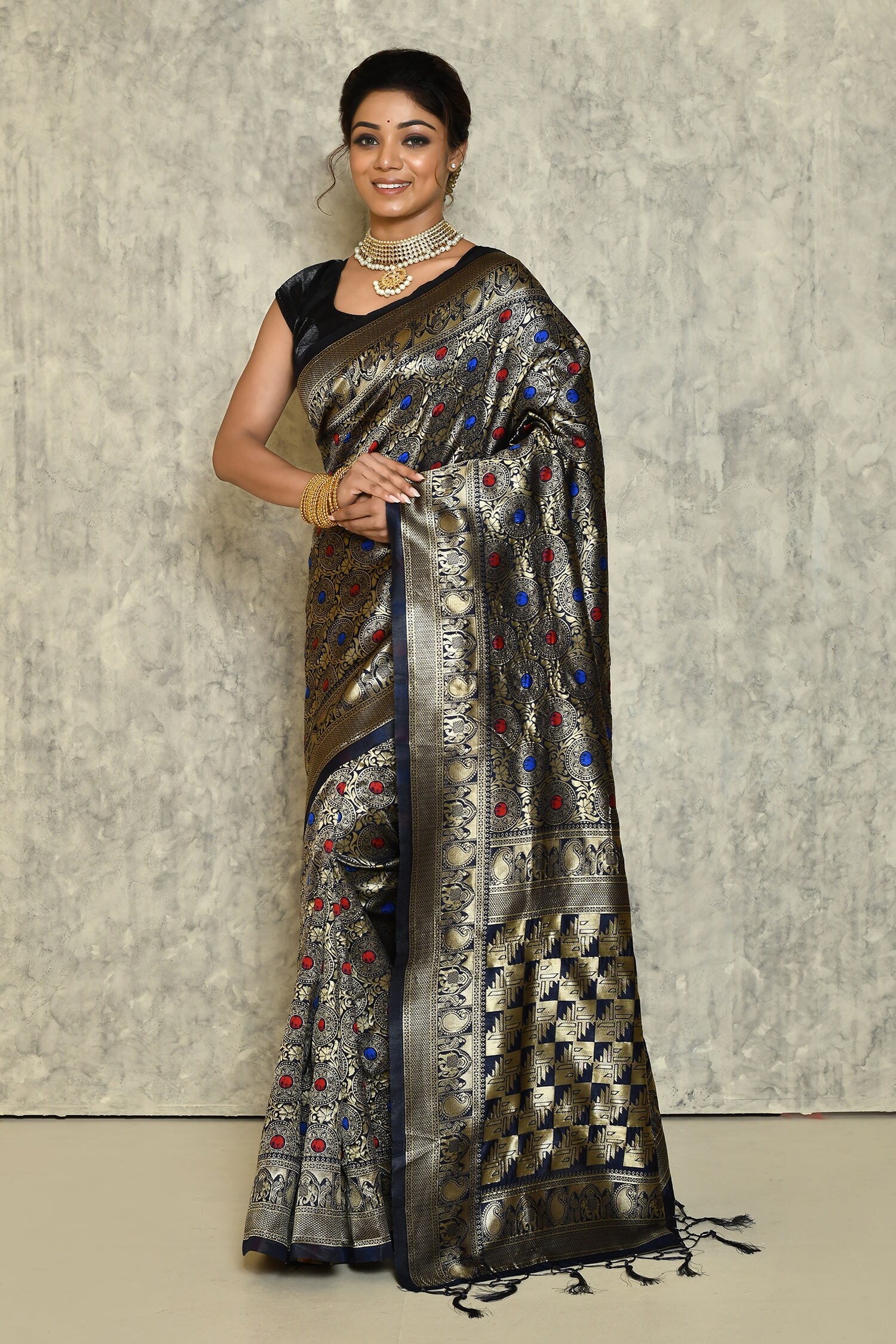 Buy Naintara Bajaj Blue Silk Elephant Woven Saree Online | Aza Fashions