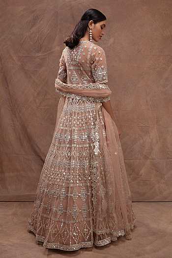 Buy Aneesh Agarwaal Gold Net Foil Applique Embroidered Jacket Lehenga ...