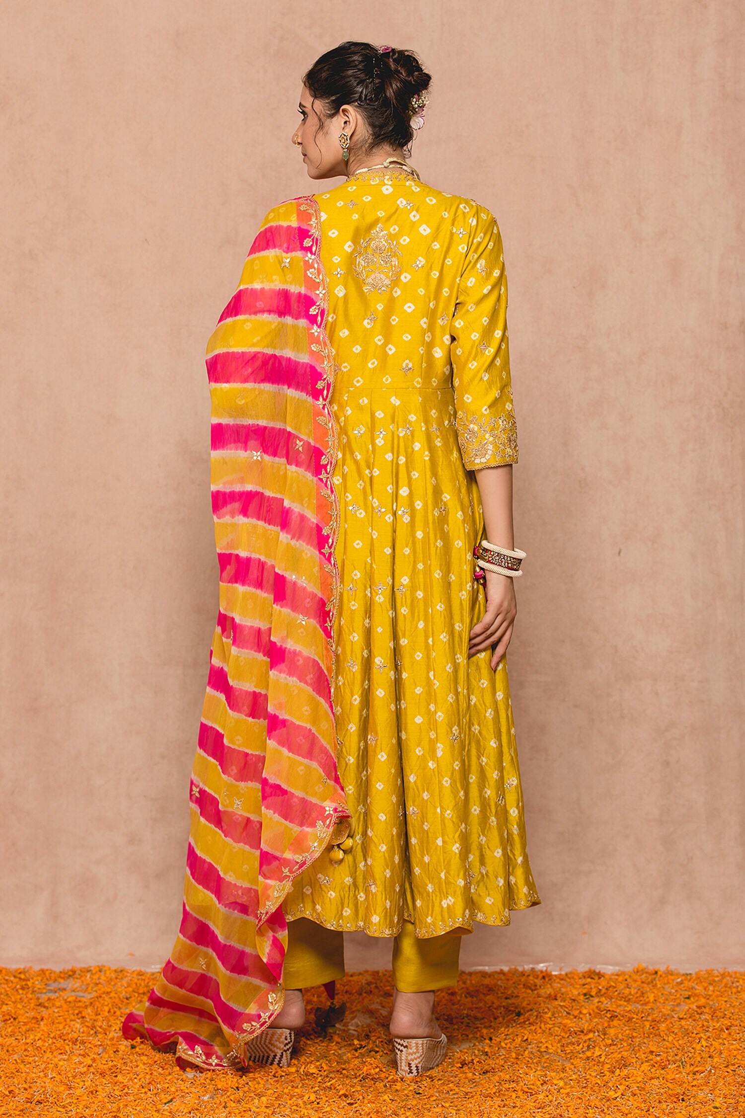 Buy Surbhi shah Yellow Pure Cotton Bandhej Print Angrakha Anarkali Set ...